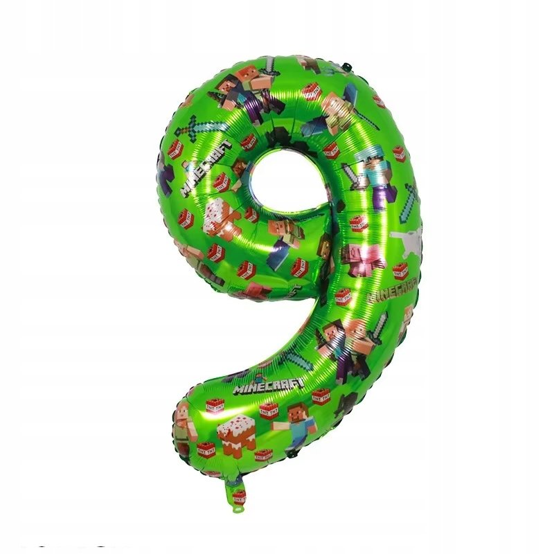 Balon 9 Urodziny Cyfra Dziewięć Foliowy Zielony 100 cm Minecraft ...