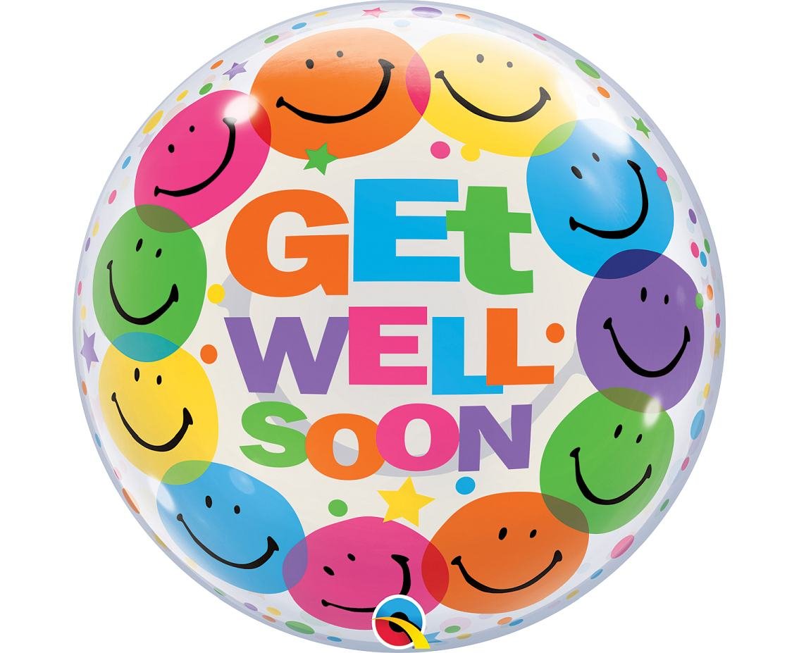 Balon foliowy 22" QL Bubble Poj. "Get Well Soon - Smile Faces" - Inna ...