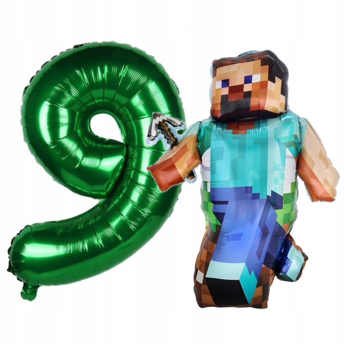 BALON MINECRAFT STEVE 80 CM NA URODZINY ZESTAW BALONÓW CYFRA 9 86 CM NA HEL - 4kidsparty ...