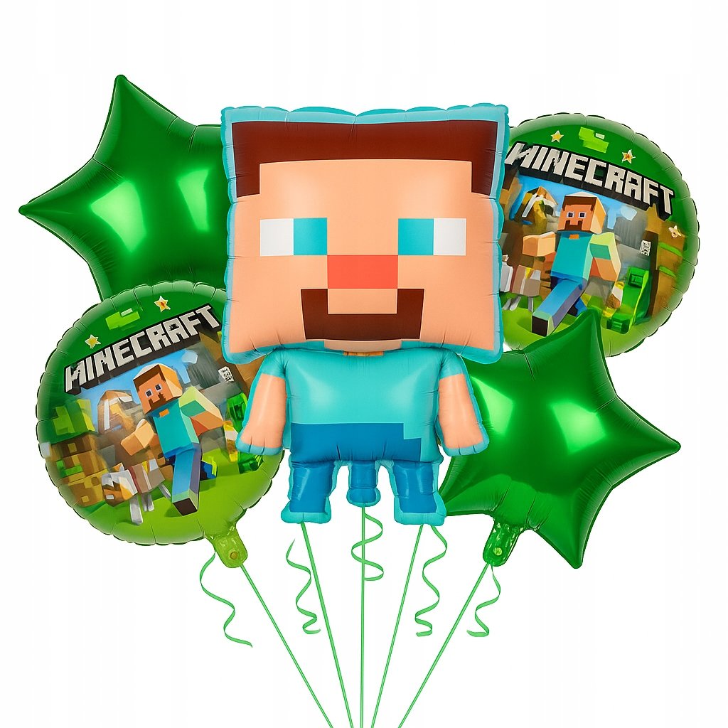 Balon STEVE Minecraft foliowy pixel BALONY zestaw na urodziny 5 szt ...