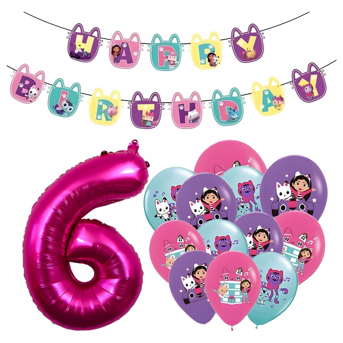 BALONY GABI NA 6 URODZINY KOCI DOMEK ZESTAW DEKORACJI URODZINOWYCH ...