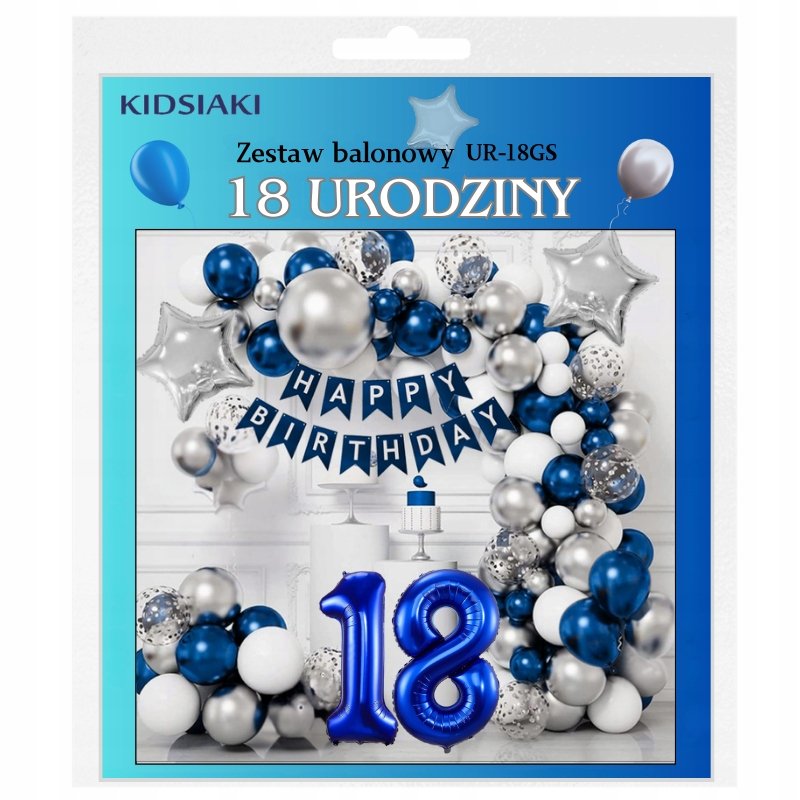 BALONY GIRLANDA BALONOWA NA 18 URODZINY BANER HAPPY BIRTHDAY BALON SREBRNY - KIDSIAKI ...