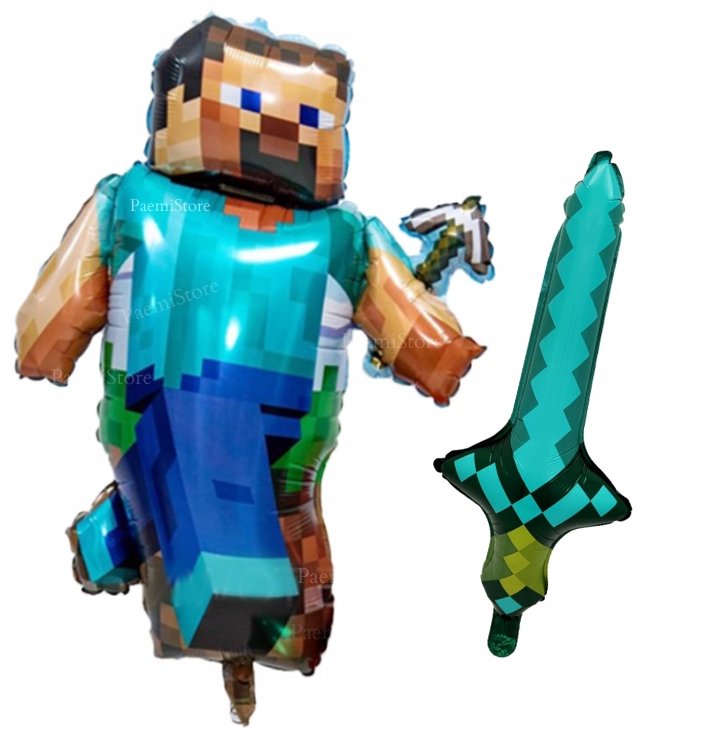 BALONY MINECRAFT foliowy STEVE 90cm MIECZ PIXEL GAME balon na URODZINY ...