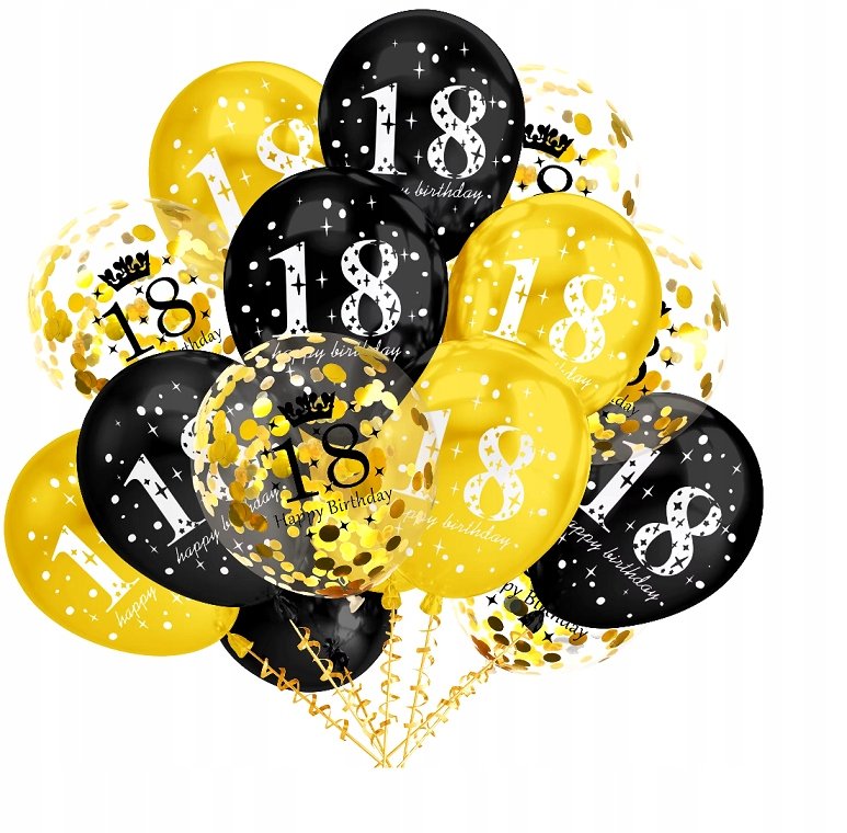 Balony na 18 urodziny osiemnastka dekoracja Konfetti ZESTAW 12 szt. czarne - Greenzone ...