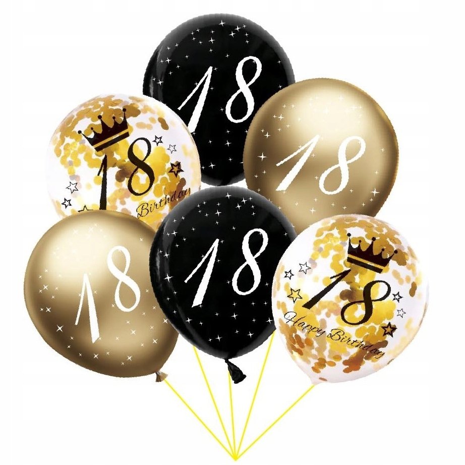 Balony na 18 urodziny osiemnastka zestaw 6 szt konfetti - PartyVibe | Przyjęcia i okazje w ...