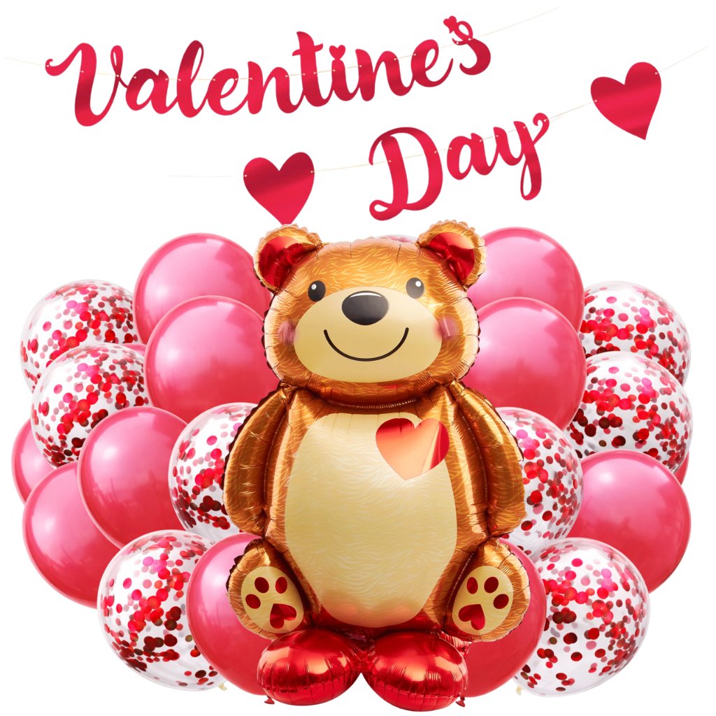 Balony na Walentynki Valentine's Day Baner Miś STOJĄCY duży Zestaw ...