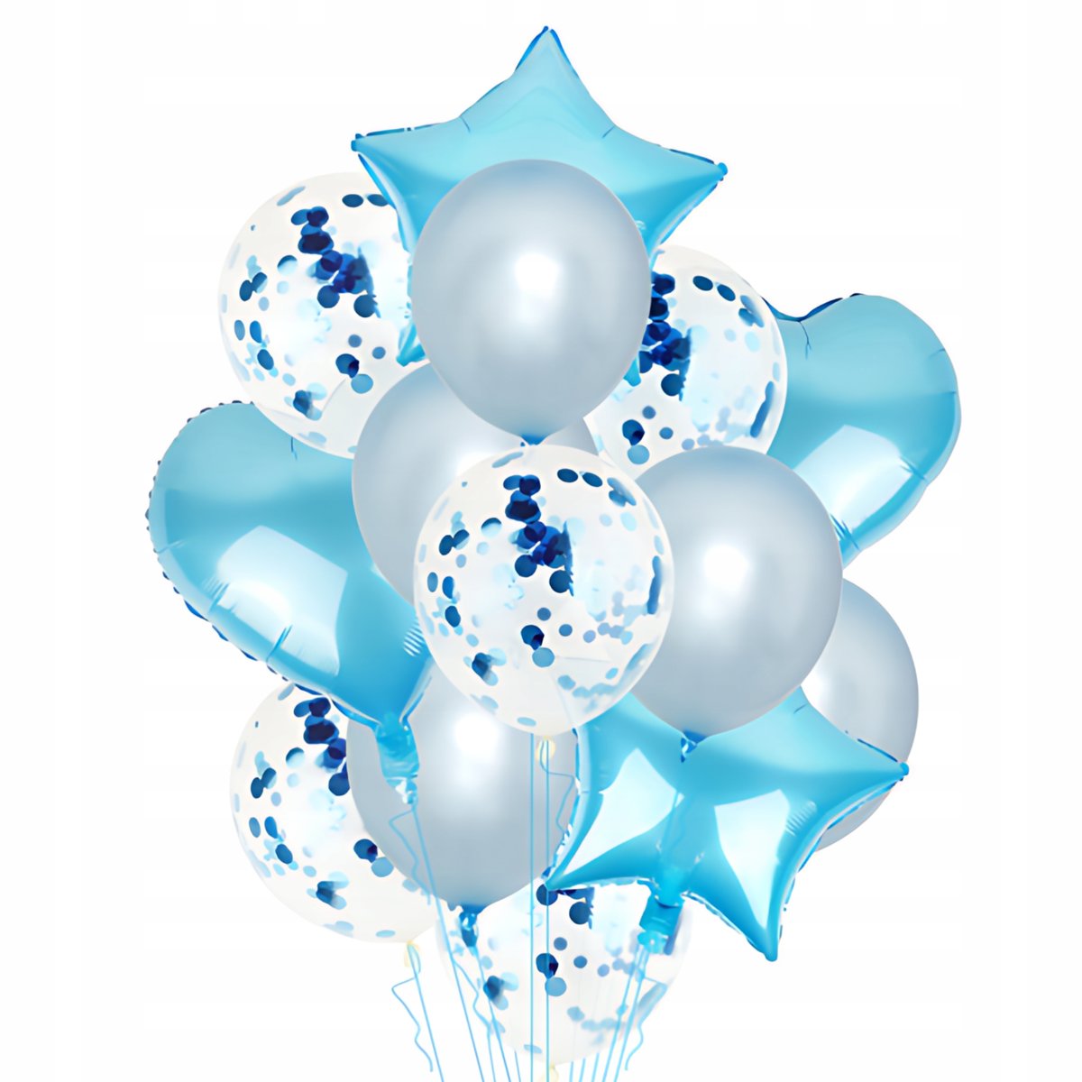 BALONY NIEBIESKIE SERCA GWIAZDKI KONFETTI ZESTAW URODZINY PARTY ...