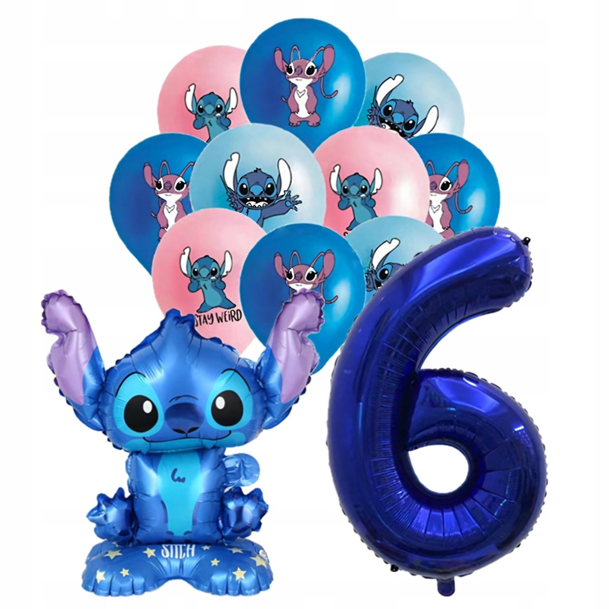 BALONY STICH NA 6 URODZINY ZESTAW BALONÓW LILO I STITCH CYFRA GRANATOWA ...