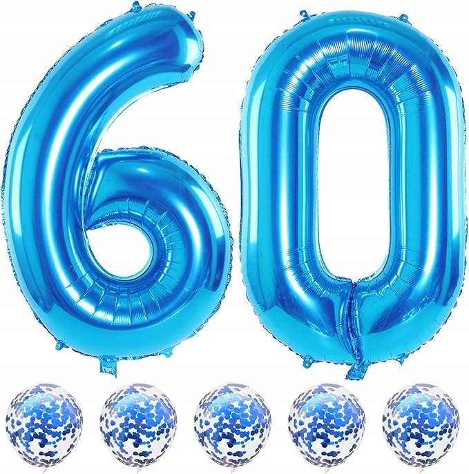 Balony urodzinowe na 60 urodziny Foliowe 101cm + lateksowe Kolor Niebieski - Inna marka ...