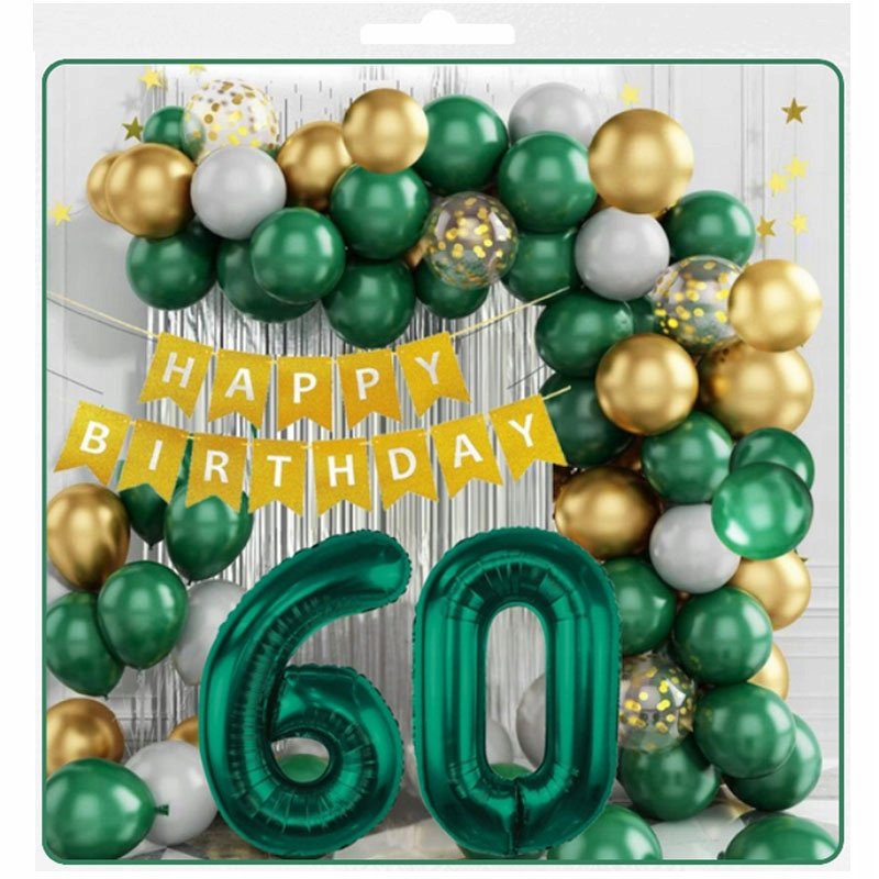 Balony Zieleń Butelkowa Girlanda Balonowa Zestaw 60 Urodziny Ścianka - KIDSIAKI | Przyjęcia i ...
