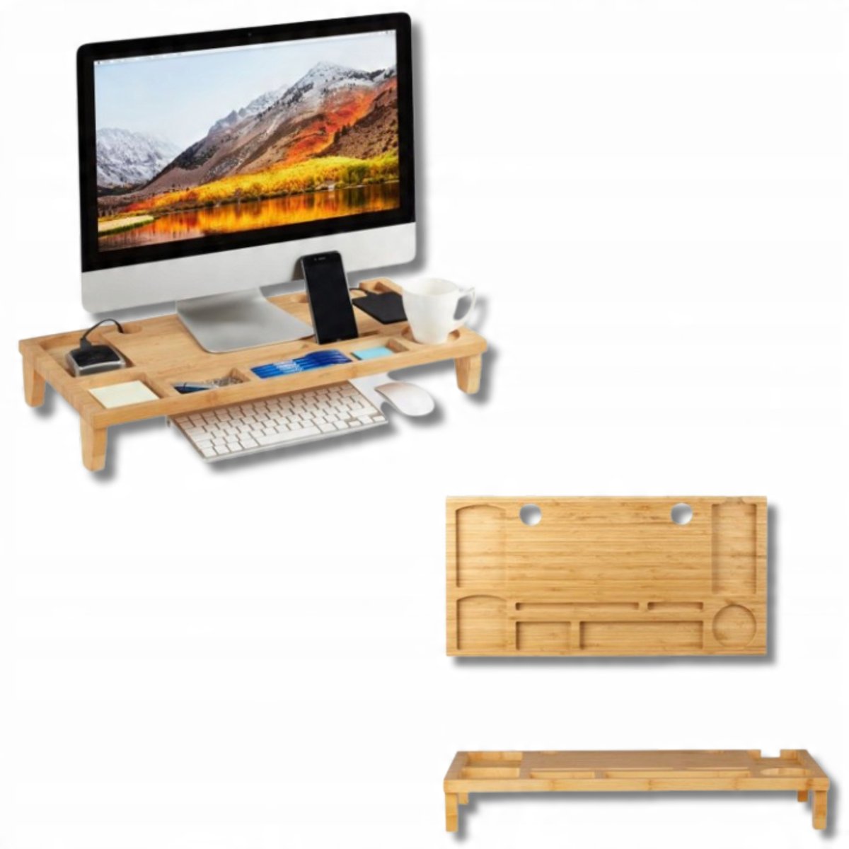 Bambusowa Podstawka Pod Monitor Laptopa Stojak Na Biurko Z Przegródkami ...