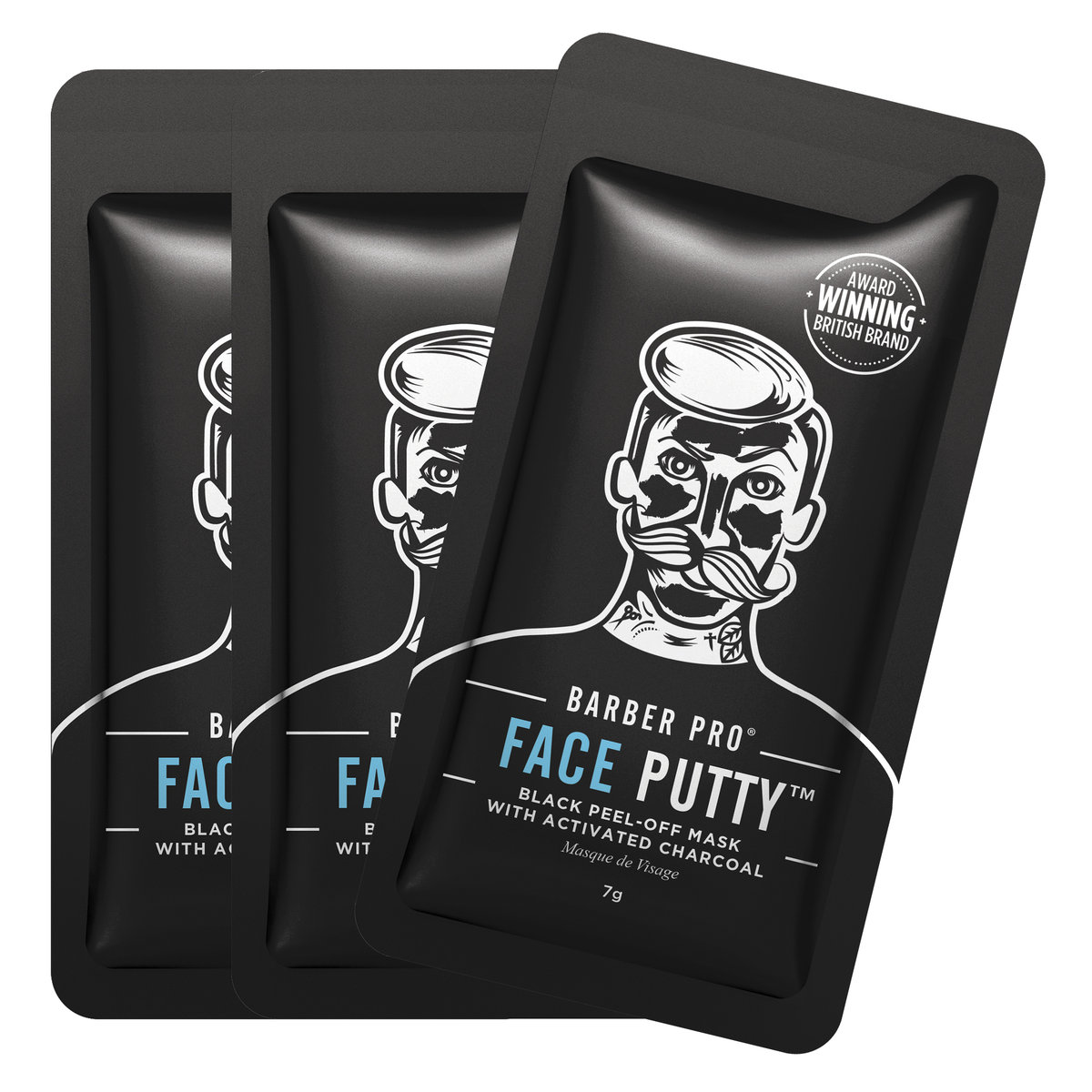 Barber Pro Face Putty Black Peel-Off - peelingująca czarna maska z węglem aktywowanym 3x7g ...