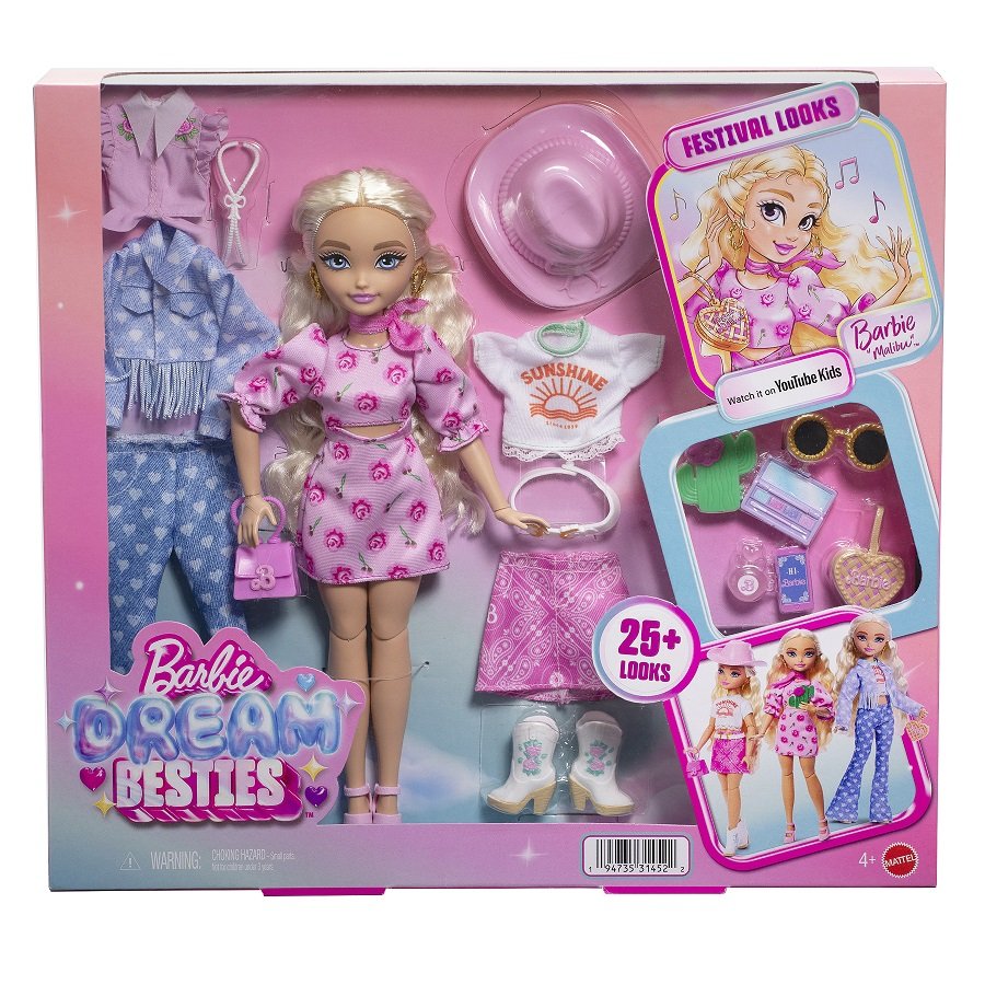 Barbie, Dream Besties Malibu Festiwalowe stylizacje, Zestaw i lalka 4 ...