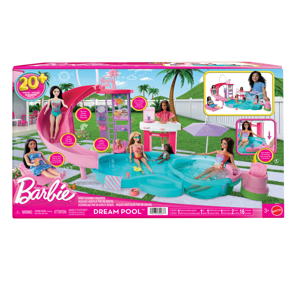 Barbie Dream Pool, Basen dla lalek, zjeżdżalnia, jacuzzi i akcesoria ...