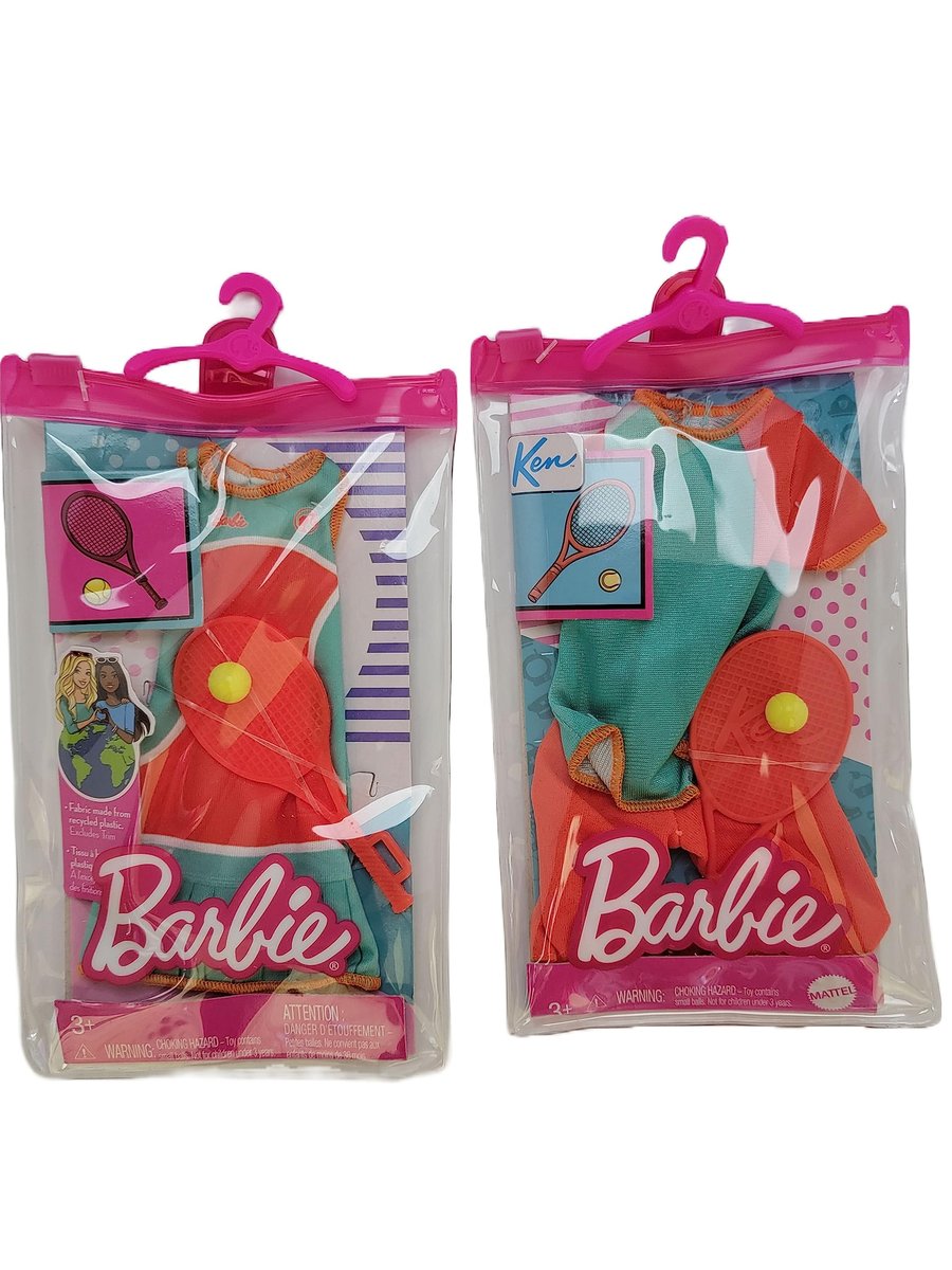 Barbie i Ken dopasowują modne stroje tenisowe i rakiety (opakowanie 2 ...