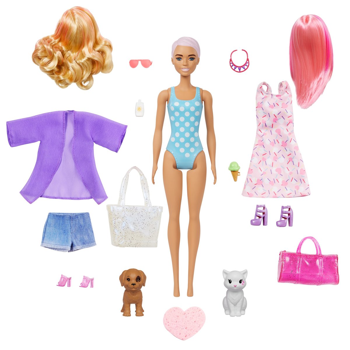 Barbie, lalka Color Reveal Kolorowa Maksiniespodzianka Plaża/Impreza ...