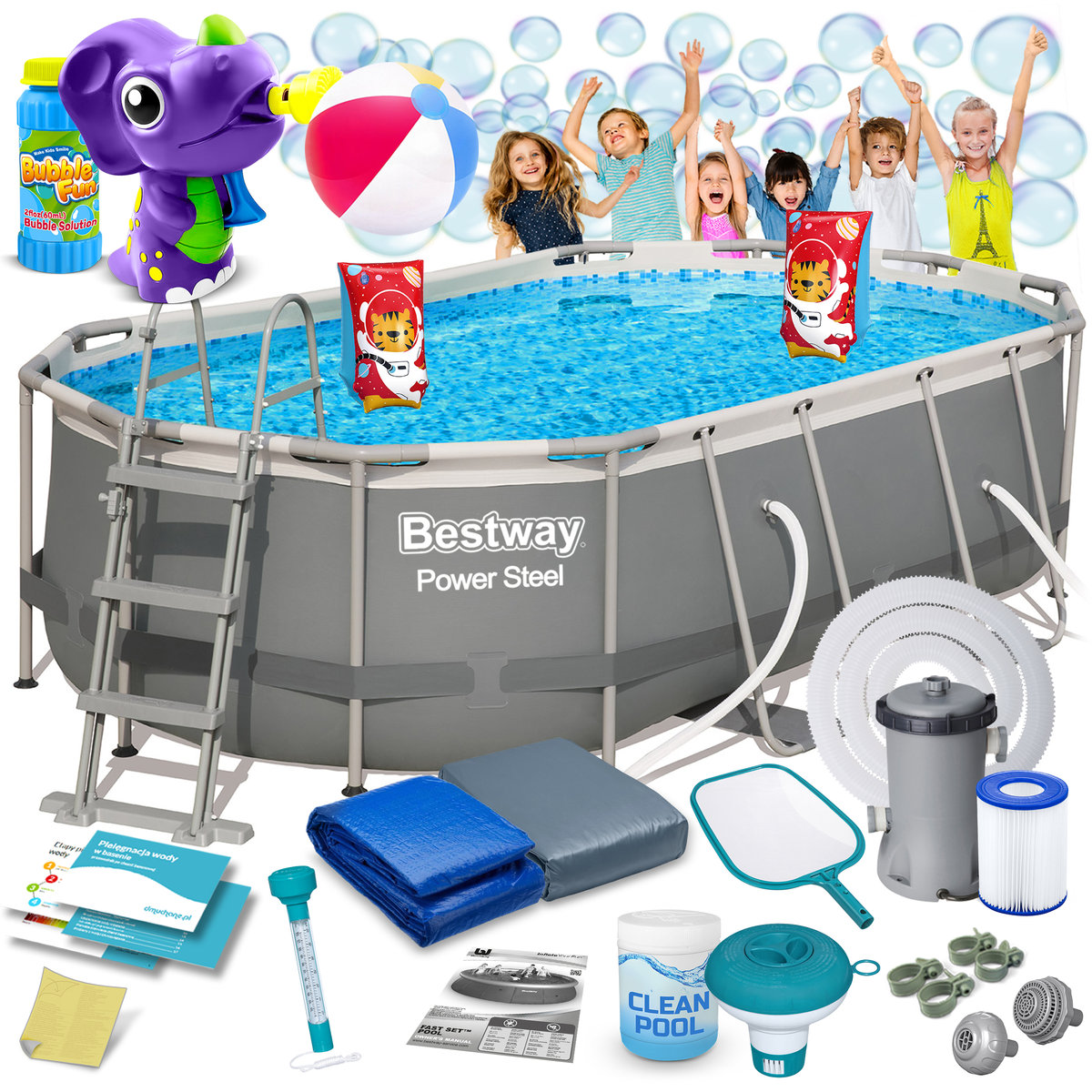 Basen ogrodowy stelażowy 427 x 250 x 100 cm 18w1 Bestway 56620 Bestway ...