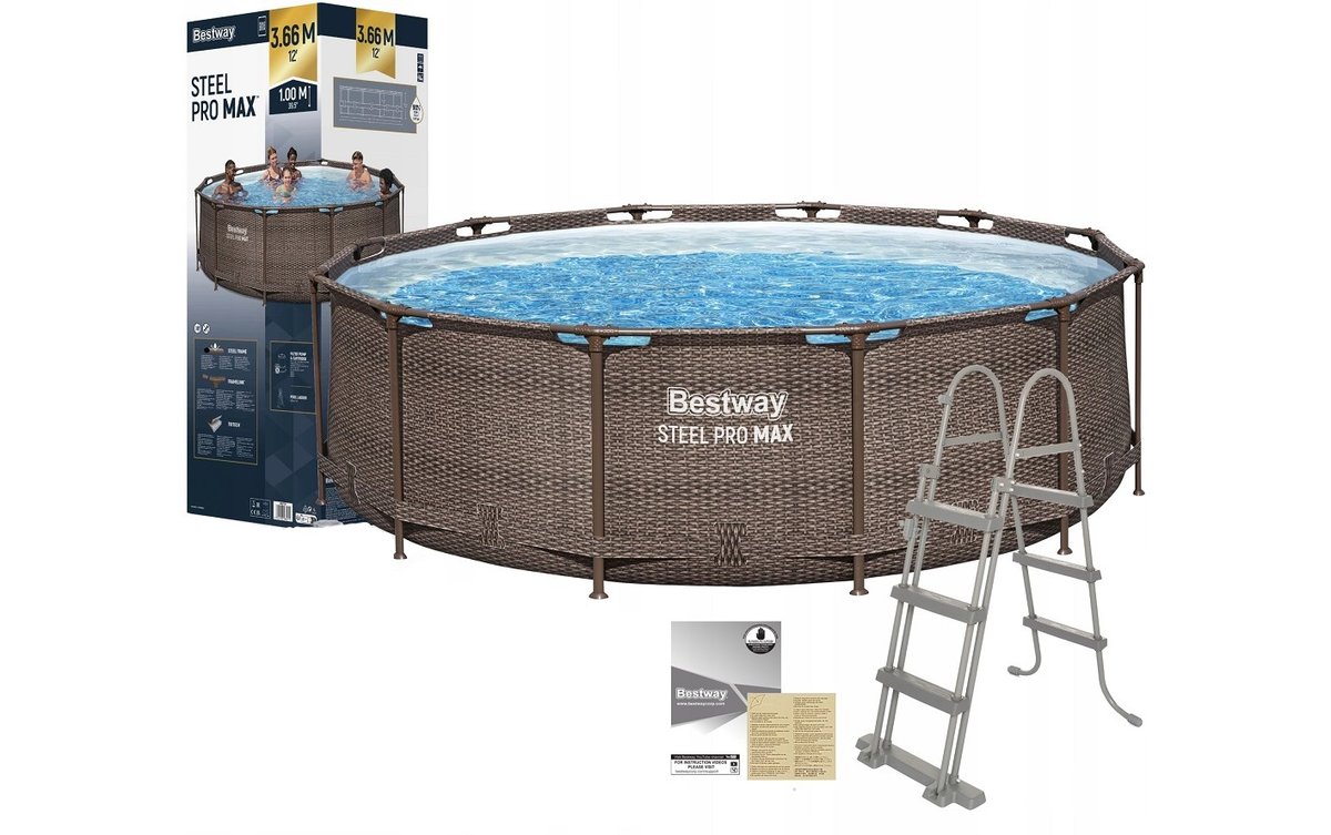 Basen stelażowy 366x100 Steel Pro Max Rattan Bestway 16609 + drabinka - Bestway | Sklep EMPIK.COM