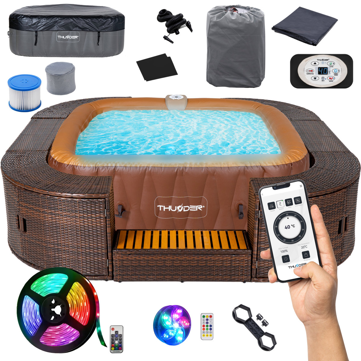 Basen z hydromasażem 6-osobowy jacuzzi THUNDER BREVE + brązowe meble ...