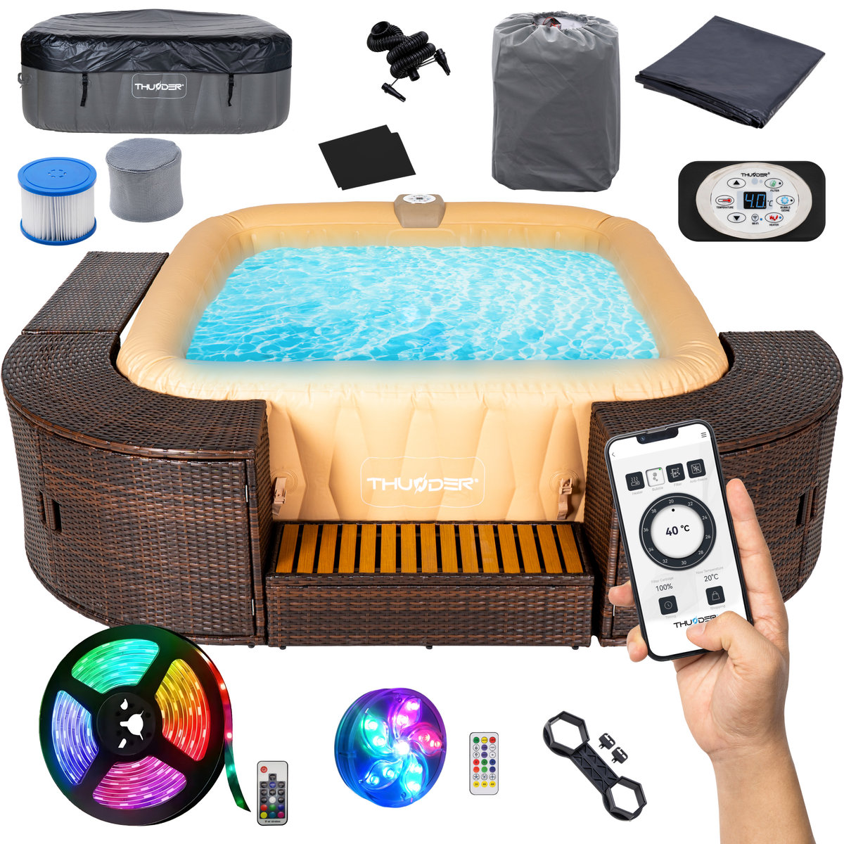 Basen z hydromasażem 6-osobowy jacuzzi THUNDER FRAPPE + brązowe meble ...