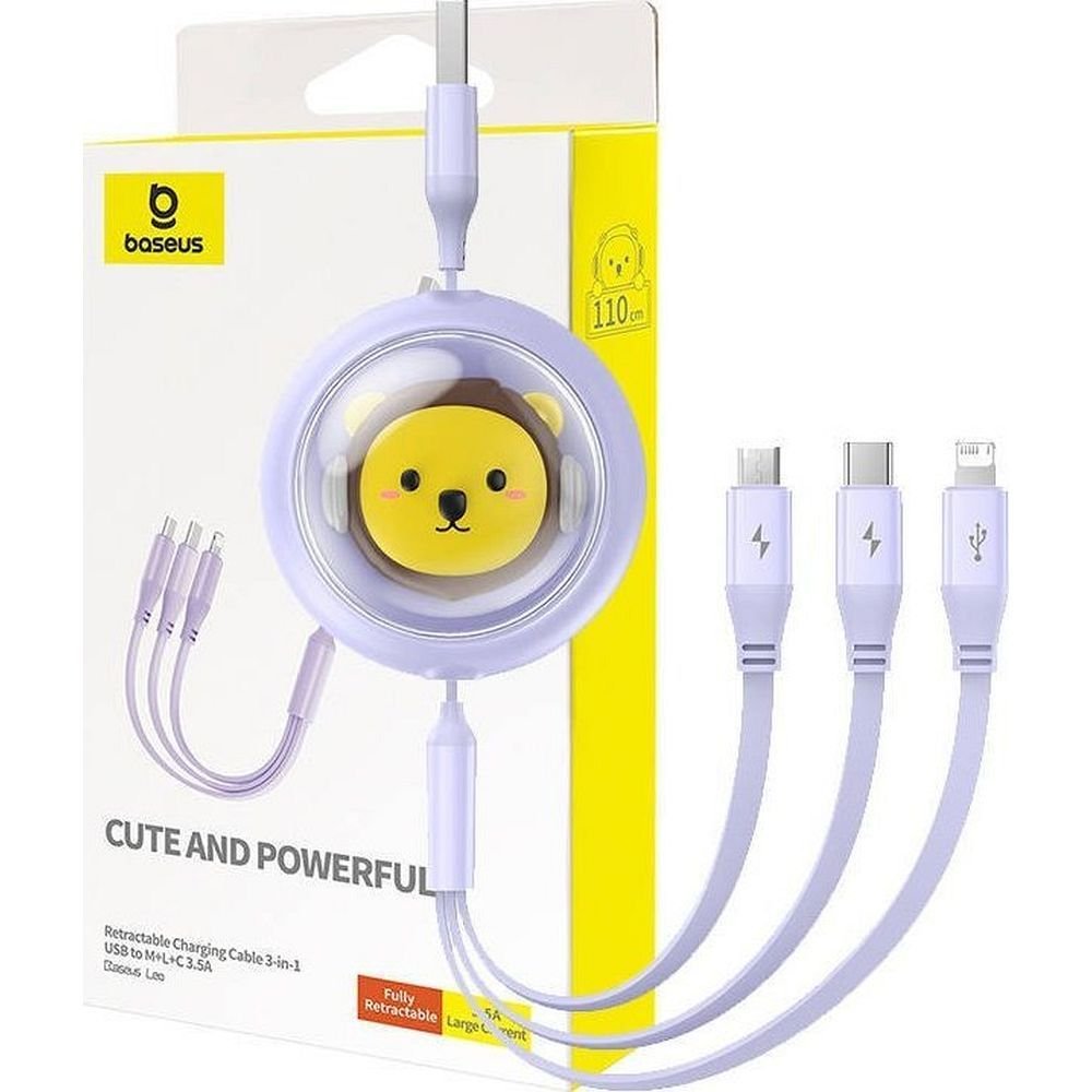 BASEUS zwijany kabel USB do Micro/Lightning/Typ C 3w1 Leo 3.5A 1.1m ...