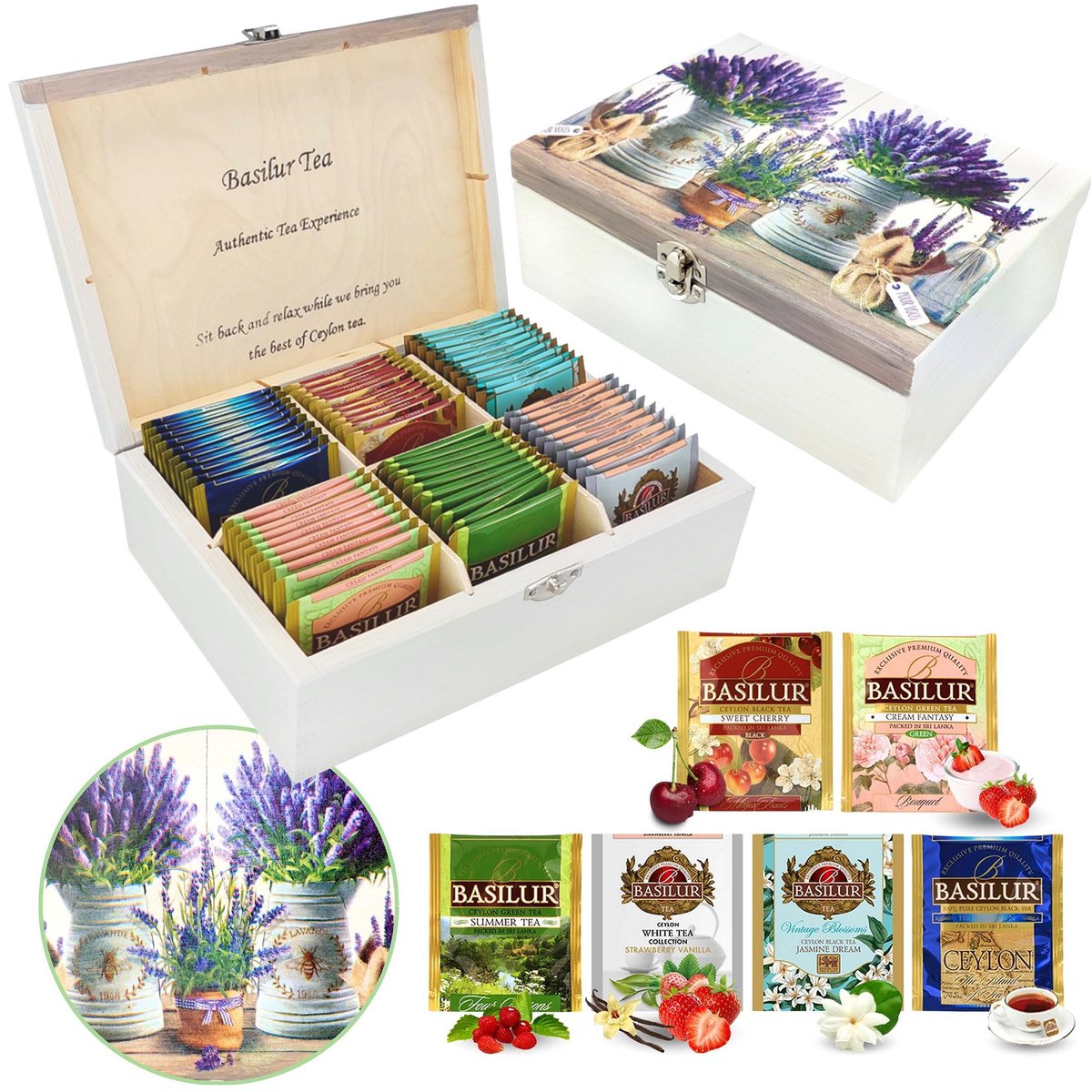 Basilur Zestaw herbat w drewnianym ekspozytorze z motywem lawendy - 60 ...