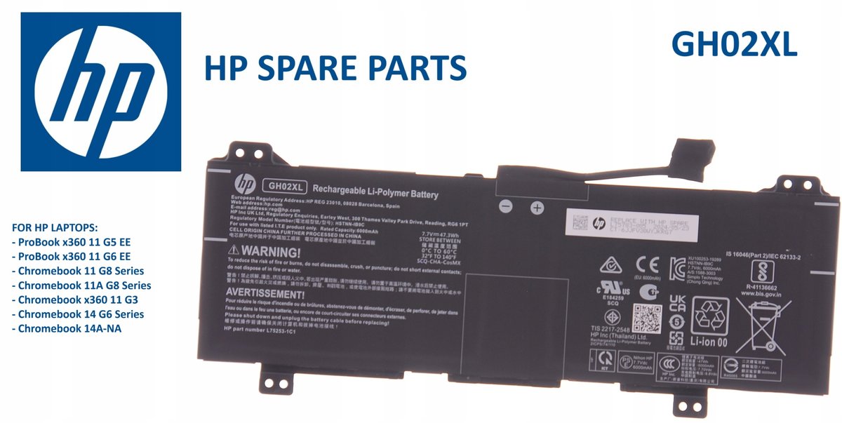 Bateria HP GH02XL Chromebook 11 11A G8, 14 G6 14A-NA Oryginał Nowy ...