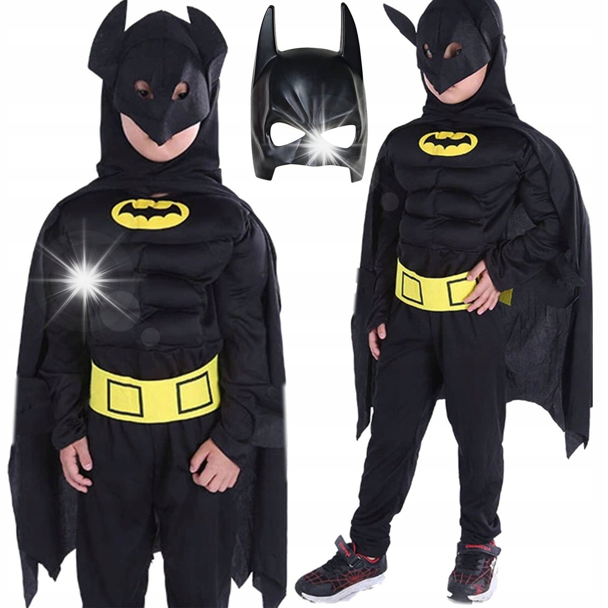 BATMAN KOSTIUM DLA CHŁOPCA GRUBY Z MIĘŚNIAMI + MASKA STRÓJ PRZEBRANIE ...