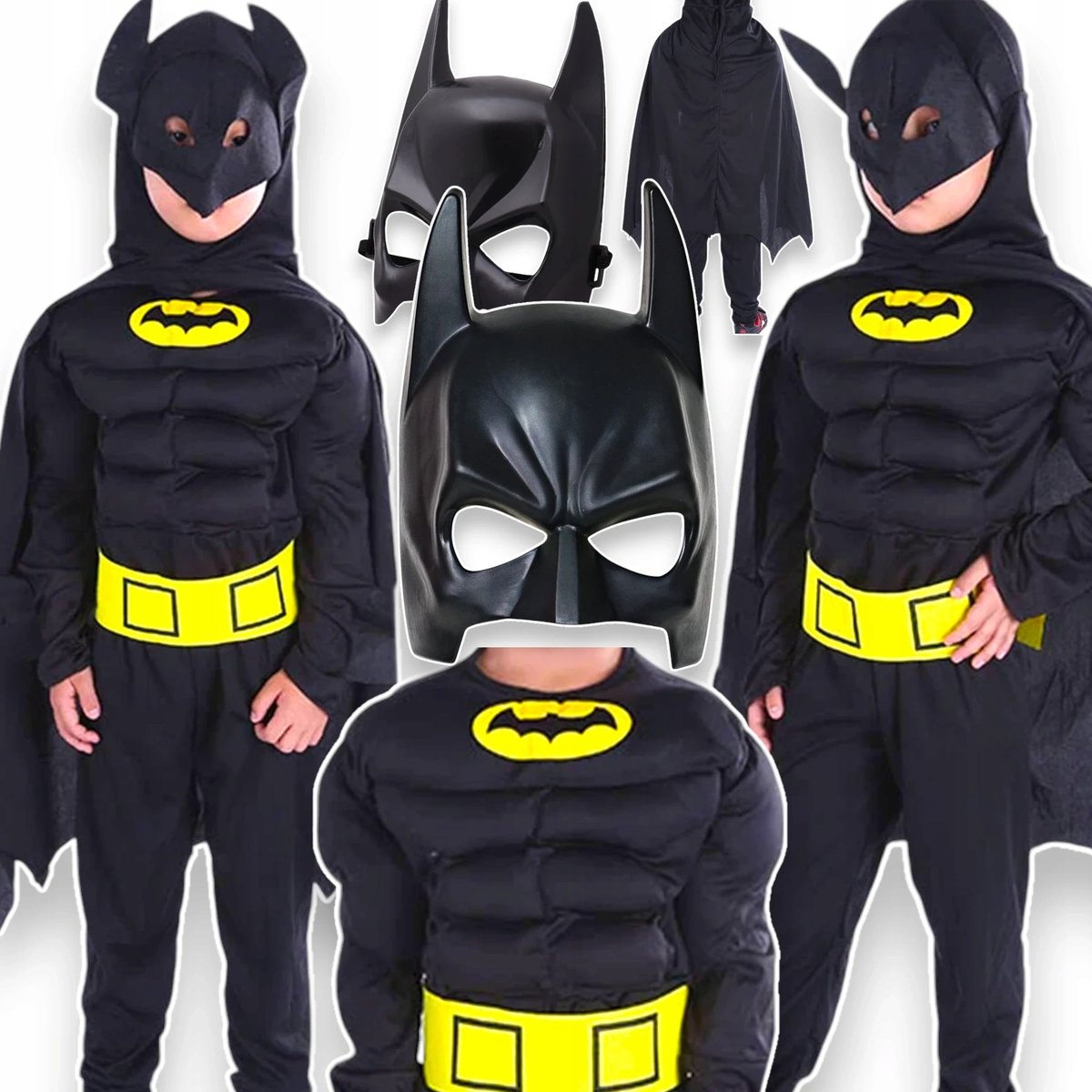 BATMAN KOSTIUM DLA CHŁOPCA GRUBY Z MIĘŚNIAMI + MASKA STRÓJ PRZEBRANIE ...