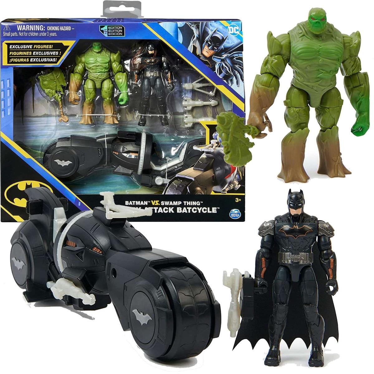 Batman vs Potwór z bagien DC Zestaw Swamp Thing + motor motocykl i ...