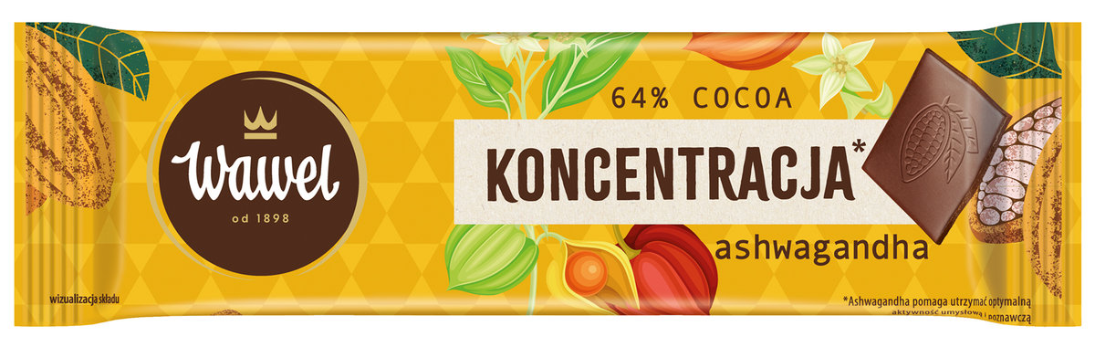 Baton mini czekolada Gorzka 64% Ashwaganda Koncentracja Wawel 20g ...