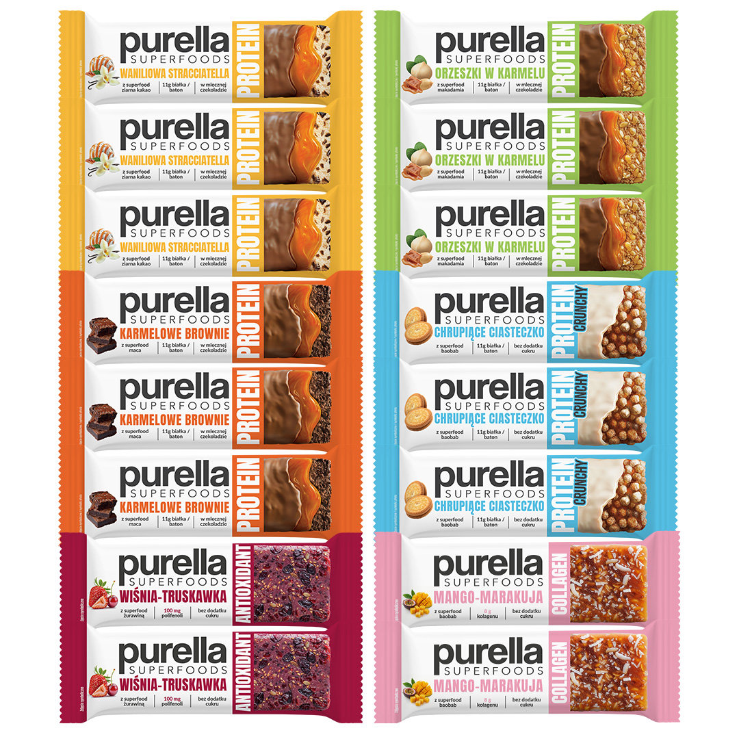 Baton Proteinowy i Funkcjonalny Purella Superfoods protein 6 smaków 16 ...