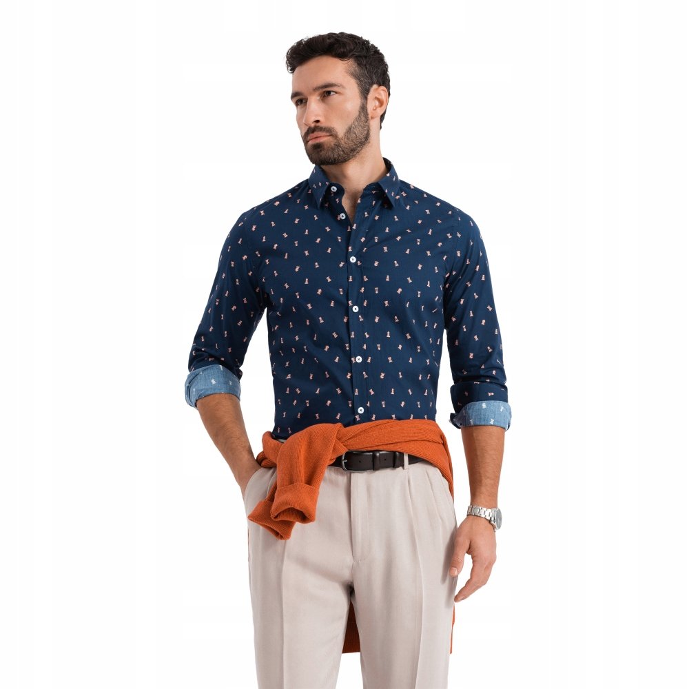 Bawełniana koszula męska we wzory SLIM FIT atramentowa V3 OM-SHCS-0151 S - Ombre | Moda Sklep ...