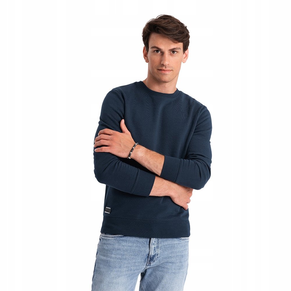 Bawełniana męska bluza dresowa BASIC granatowa V1 OM-SSBN-0159 L - Ombre | Moda Sklep EMPIK.COM