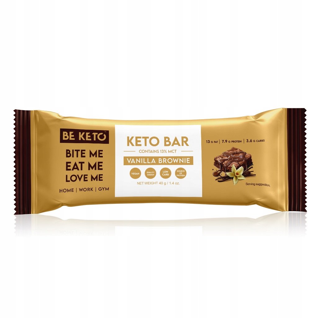 BE KETO Keto Baton Waniliowe Brownie 40 g Vegan Low Carb Białko MCT ...