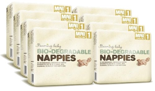Beaming Baby, Ekologiczne pieluszki jednorazowe, rozmiar 1, Mini, 2-6 ...