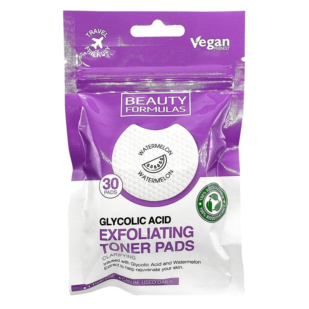 Beauty Formulas, Glycolic Acid Exfoliating Toner Pads, nasączone płatki ...