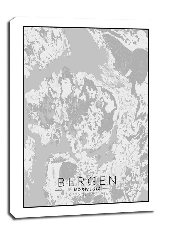 Bergen mapa czarno biała - obraz na płótnie 20x30 cm - Galeria Plakatu | Sklep EMPIK.COM