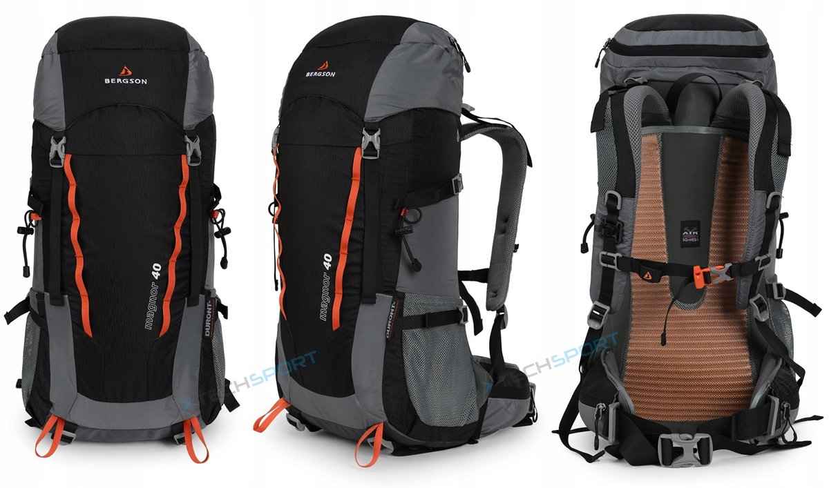 BERGSON MAGNOR 40L | KOMFORTOWY WENTYLOWANY PLECAK GÓRSKI | CZARNY ...