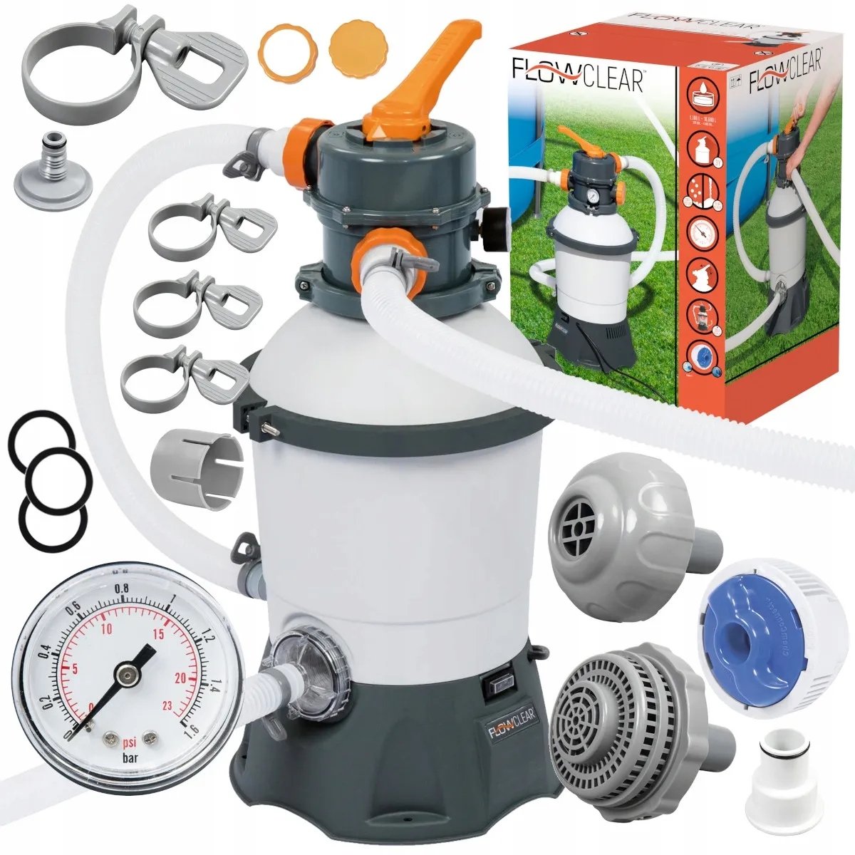 BESTWAY 58515 POMPA PIASKOWA FILTRUJĄCA DO BASENÓW 3028L/h + ZŁĄCZKI ...