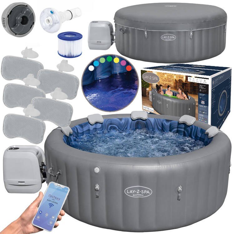 Bestway Lay-Z-Spa SANTORINI PRO 7 LED aplikacja hydromasaż 5-7osob ...