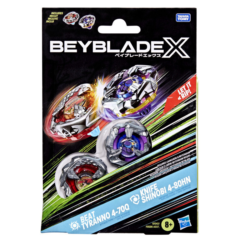 Beyblade X Beat Tyranno 4-70Q i Knife Shinobi 4-80HN zestaw podwójny ...