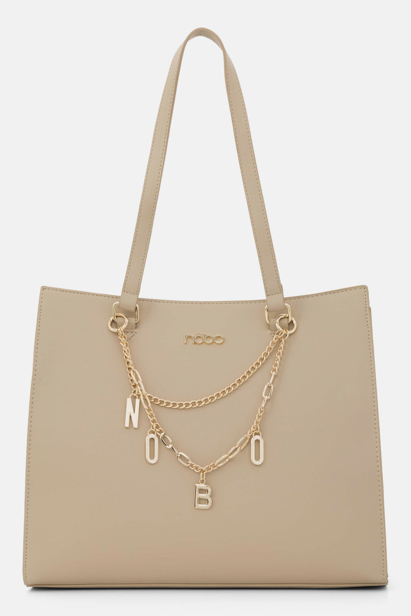 Beżowa shopperka Nobo z logowanym łańcuszkiem - Nobo | Moda Sklep EMPIK.COM