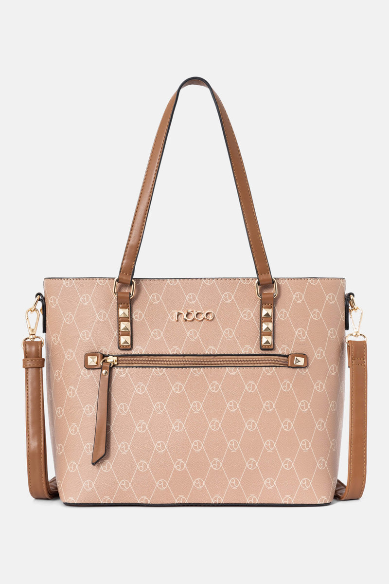 Beżowa shopperka Nobo z monogramem - Nobo | Moda Sklep EMPIK.COM