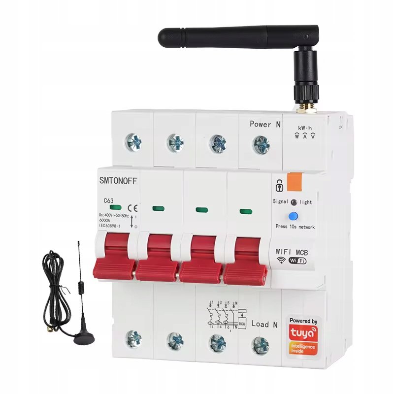 Bezpiecznik 3 Fazy+N 63A Wyłącznik Nadprądowy C63 Wifi Tuya Pomiar ...