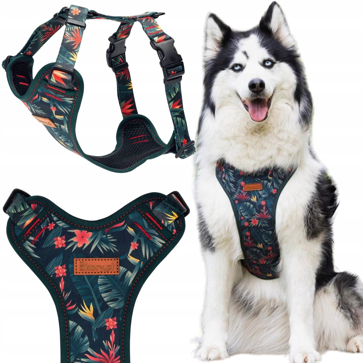 BEZUCISKOWE szelki spacerowe dla dużego psa L 30 mm Ukory LIŚCIE monstera - Ukory | Sklep EMPIK.COM