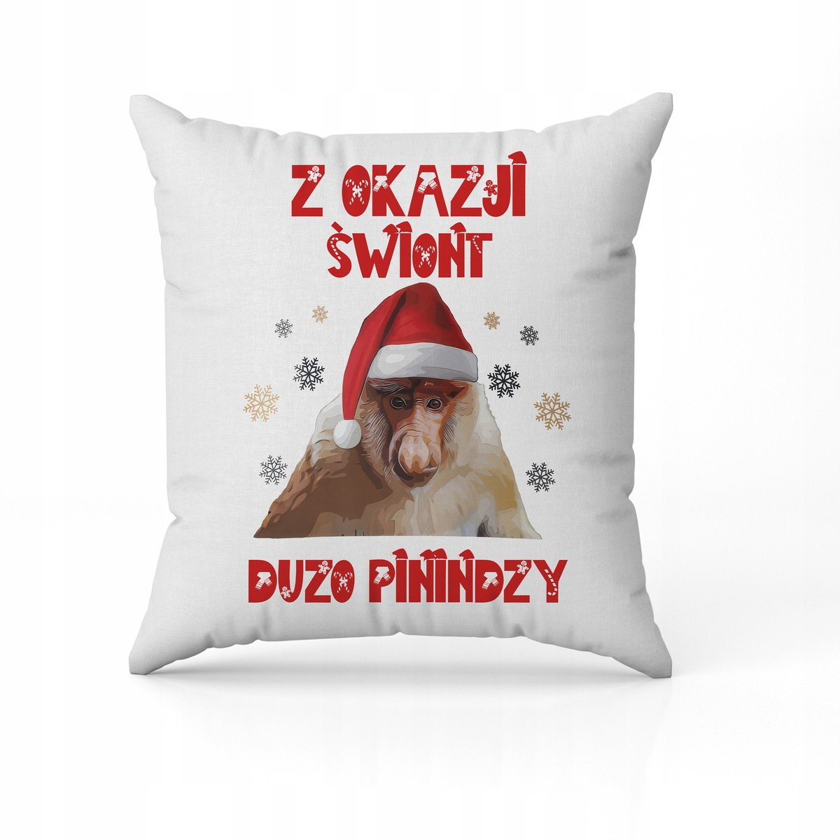Biała Poduszka Świąteczna Z Nadrukiem PREZENT JANUSZ NOSACZ MEME + IMIĘ ...