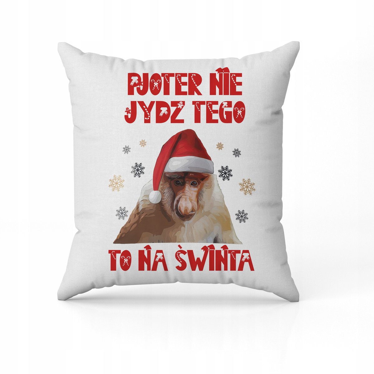 Biała Poduszka Świąteczna Z Nadrukiem PREZENT JANUSZ NOSACZ MEME + IMIĘ ...