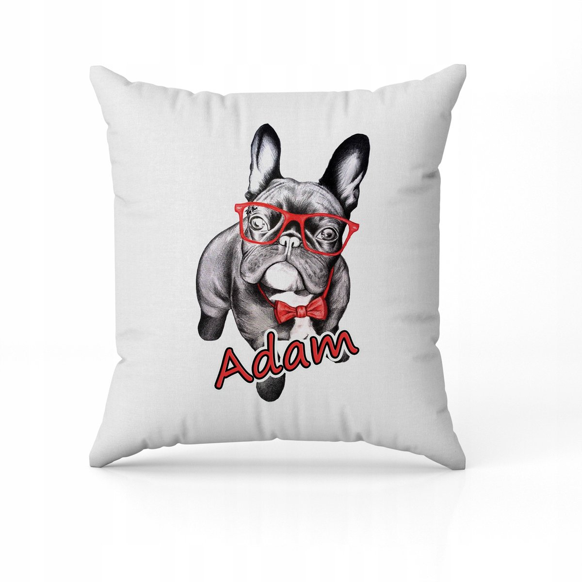 Biała Poduszka Świąteczna Z Nadrukiem PRZENT SŁODKI MOPS + IMIĘ - Atram ...