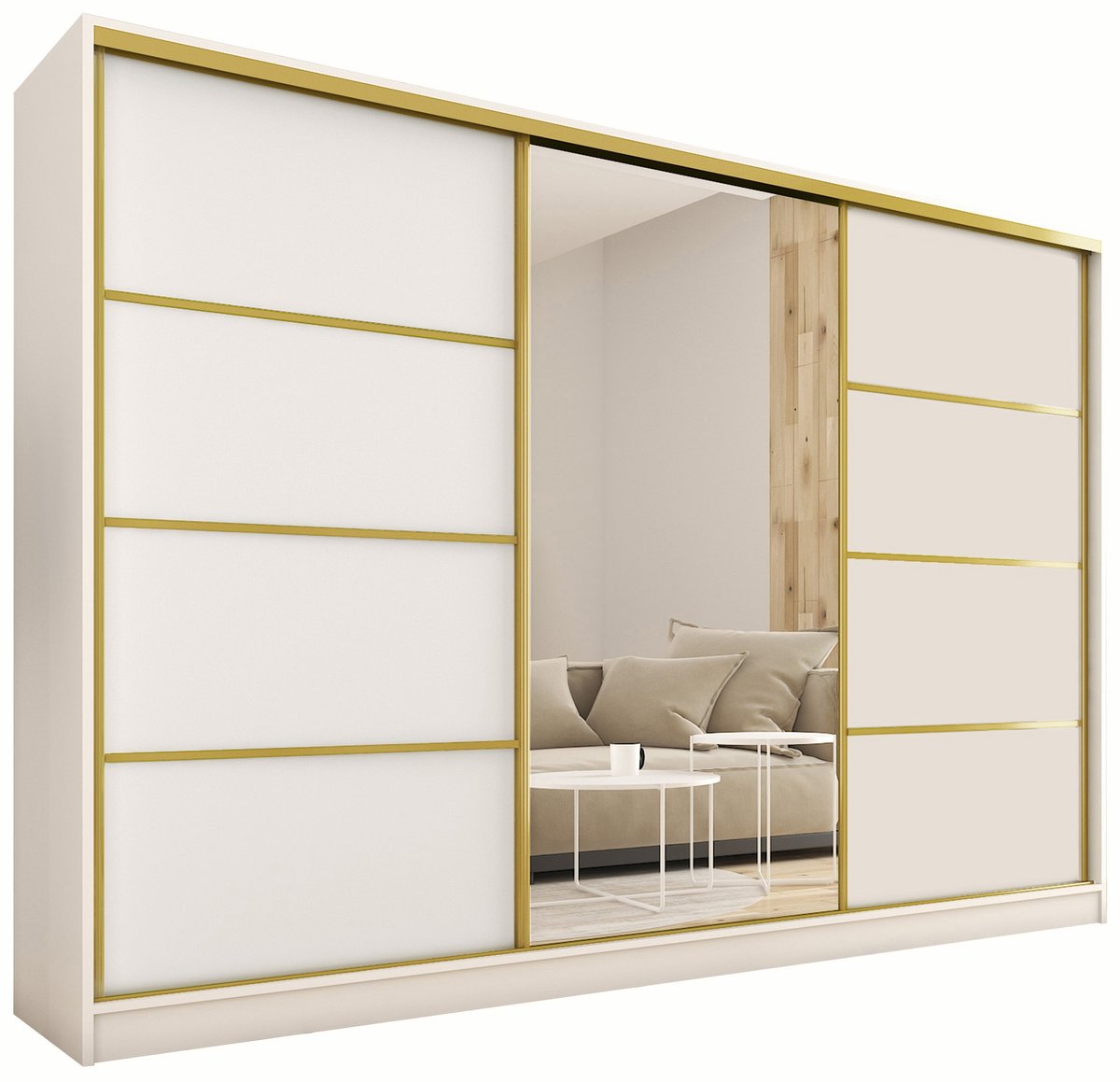 Biała szafa przesuwna z lustrem 250cm GOLD - BROMARKT | Sklep EMPIK.COM
